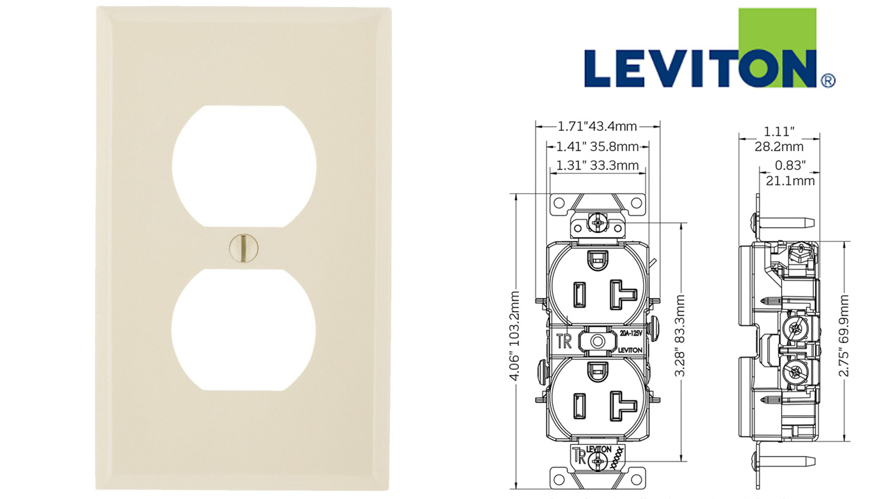 Insumo » Placa para contacto duplex Leviton 80703-I Marfil tierra aislada
